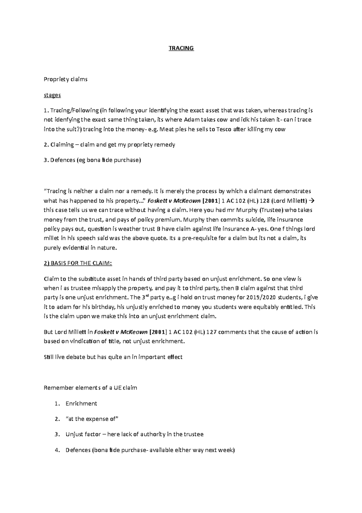 Tracing - TRACING Propriety claims stages Tracing/Following (in ...