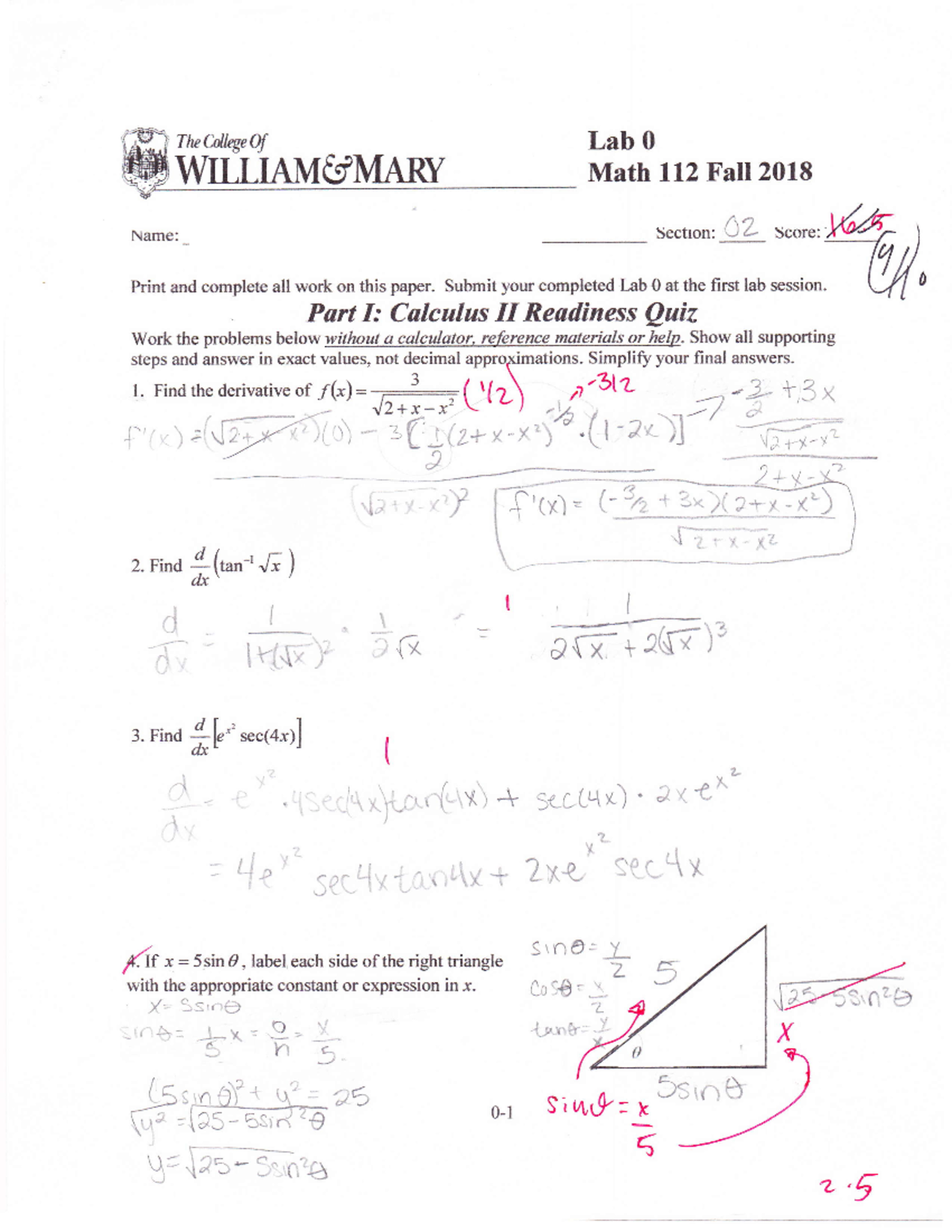 Lab 0 - Calculus II Lab 0, Calculus Readiness - MATH 112 - Studocu