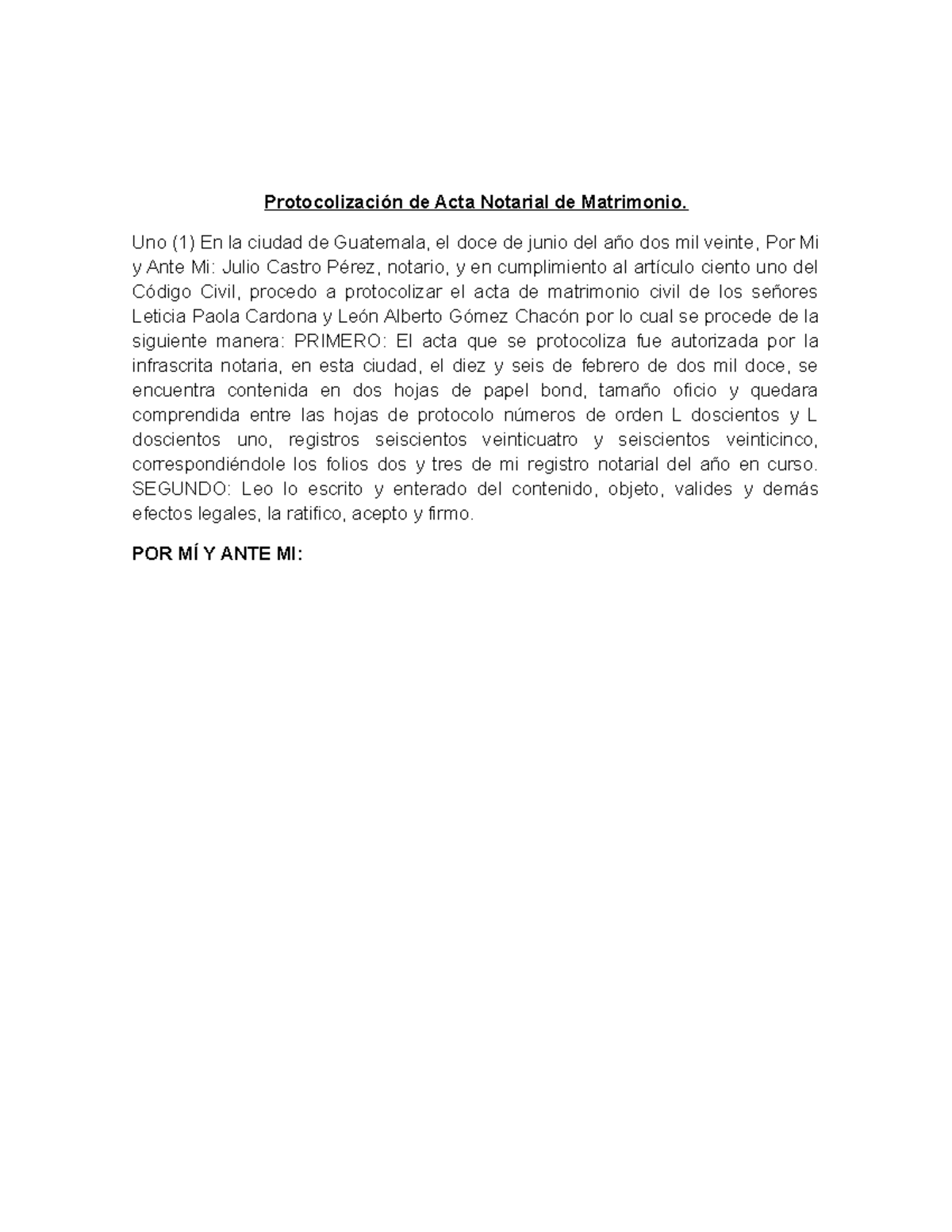 Acta de Protocolización de Documentos Corporativos Con Pases de Ley PDF