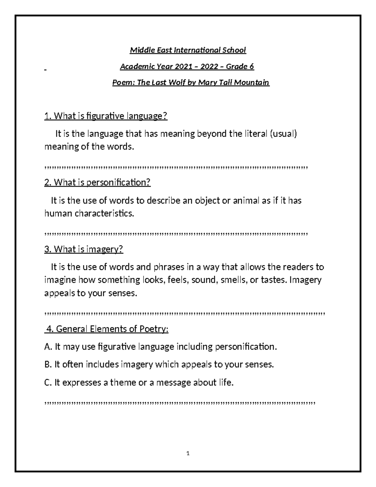 Poem-The Last Wolf - gjgjg - Middle East International School Academic ...