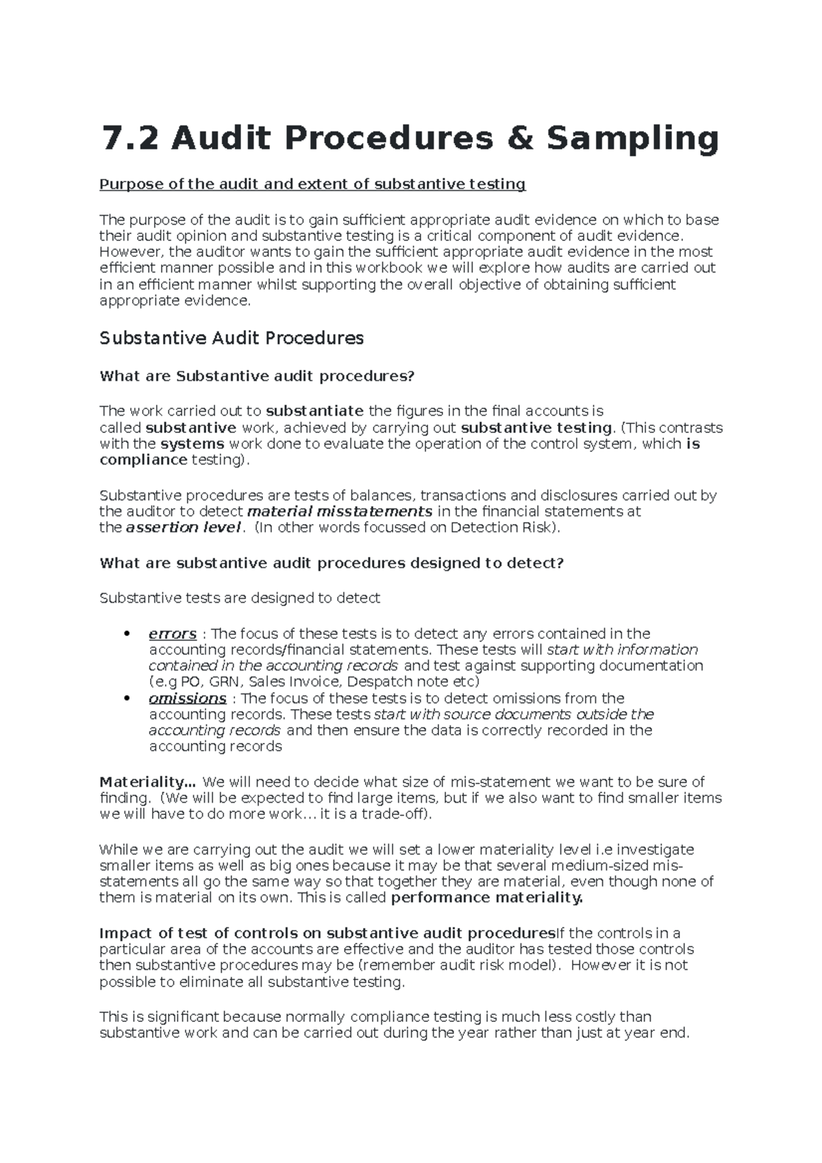 7.2 Audit Procedures and Sampling - 7 Audit Procedures & Sampling ...