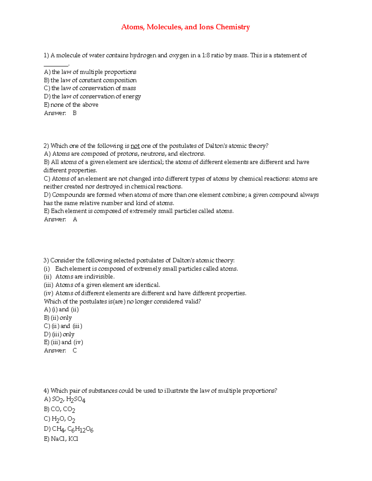 Atoms Molecules and Ions Chemistry - This is a statement of ________. A ...