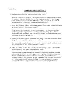 Unit 1 lab forensic science - Violette Denys Unit 1 lab 1. Why is ...