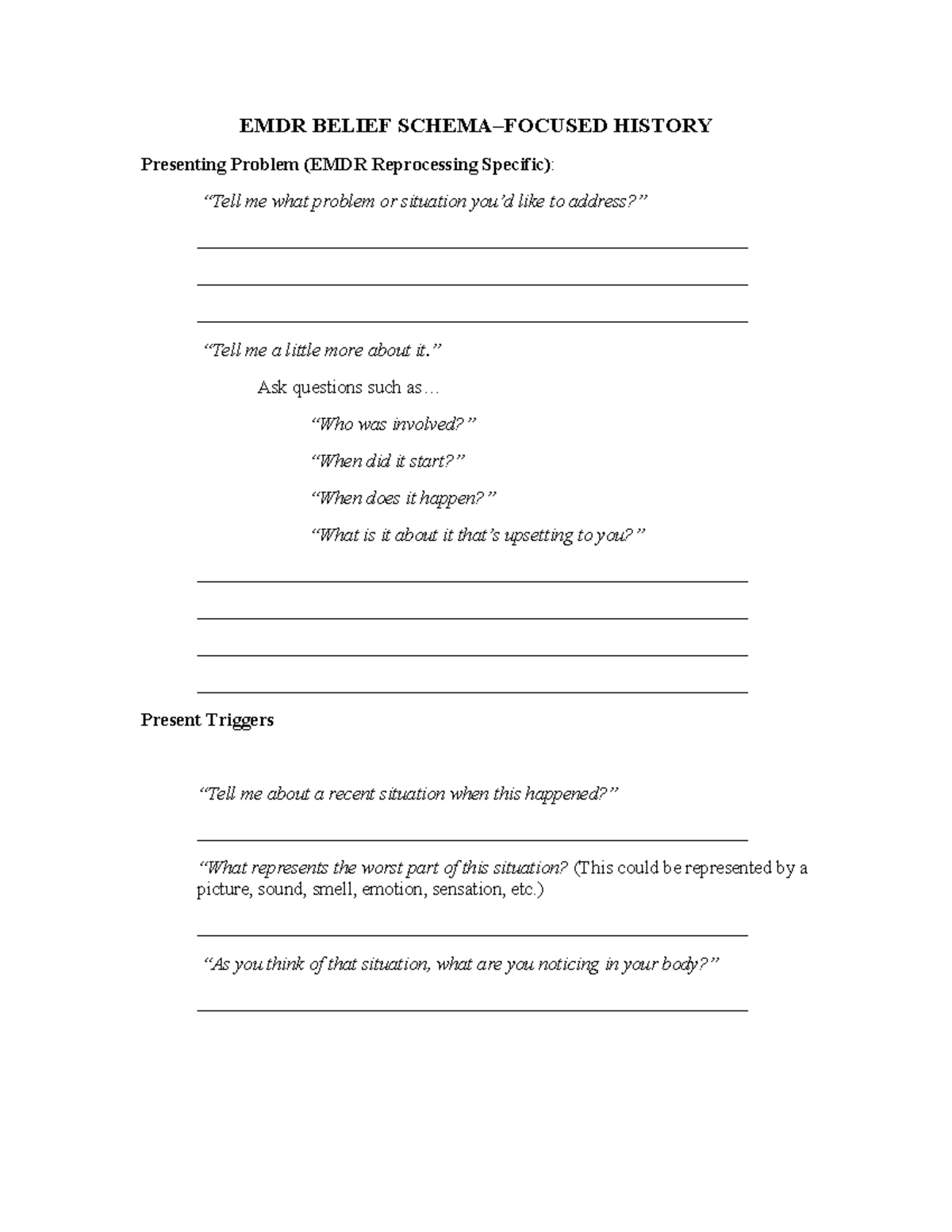 EMDR Belief Schema– Focused History - EMDR BELIEF SCHEMA–FOCUSED ...