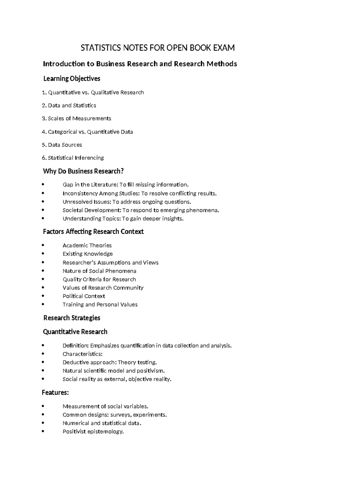 Statistics Notes FOR OPEN BOOK EXAM - STATISTICS NOTES FOR OPEN BOOK ...