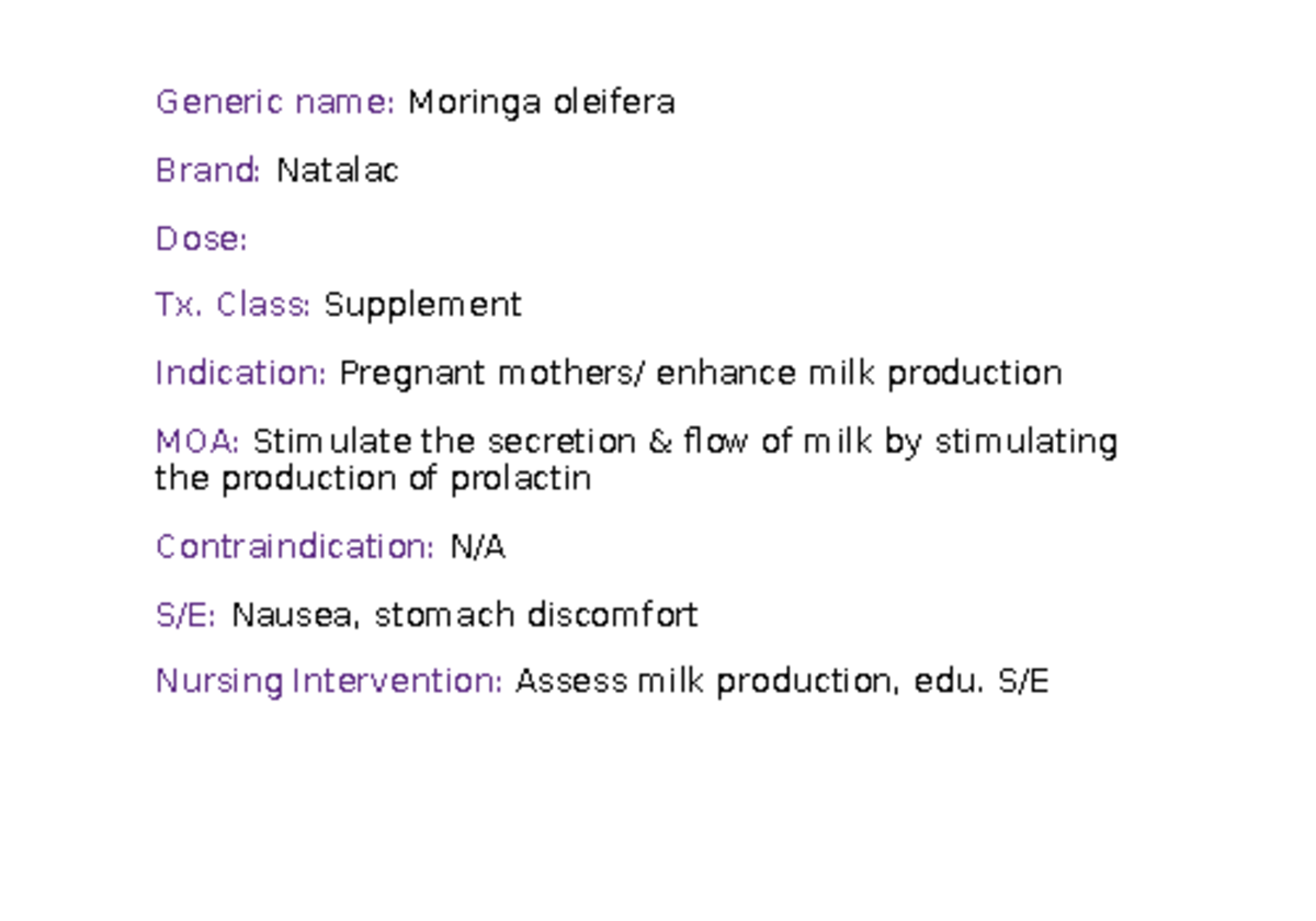 DRUG Study ( Obgyne) - Generic name: Moringa oleifera Brand: Natalac ...