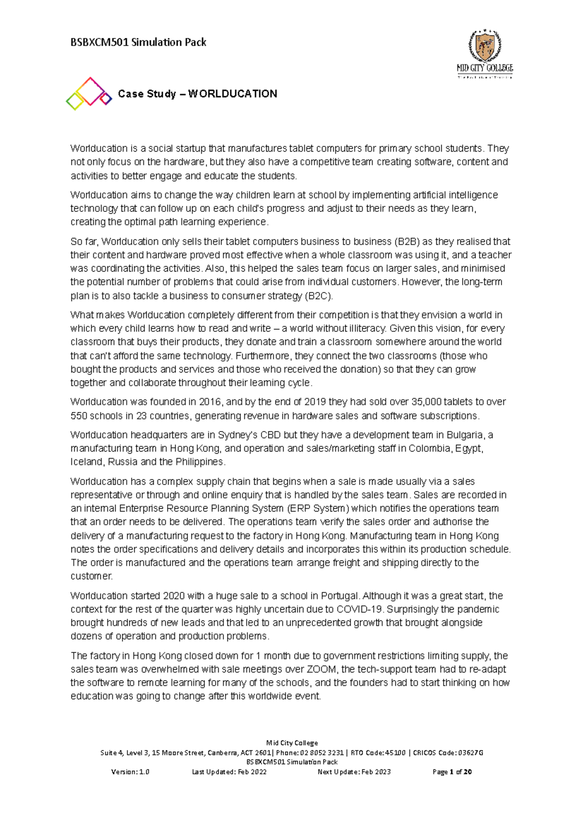 Bsbxcm 501 Student Assessment Tasks - Case Study – WORLDUCATION ...