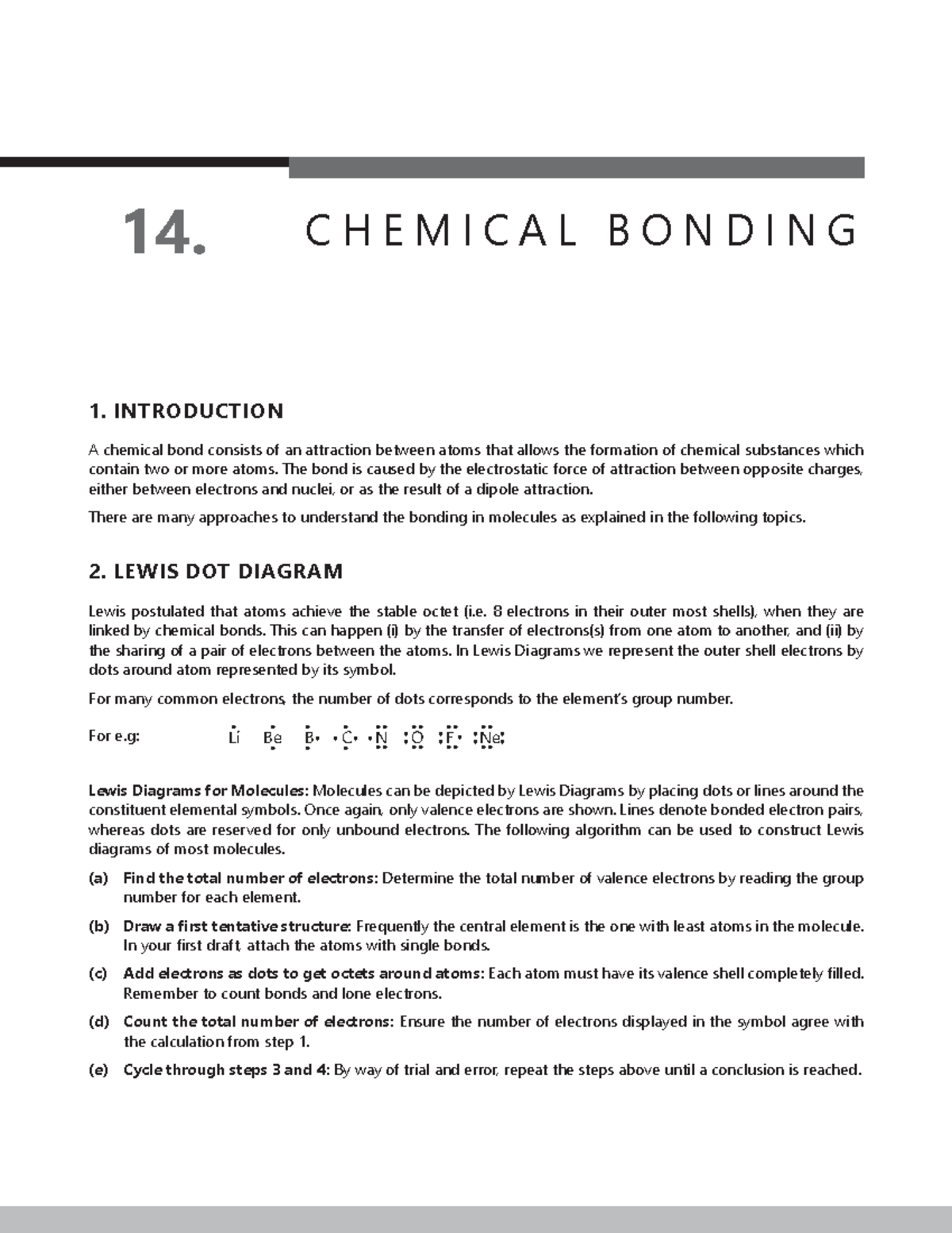 14 - Vvgf - 14. C H E M I C A L B O N D I N G 1. INTRODUCTION A ...