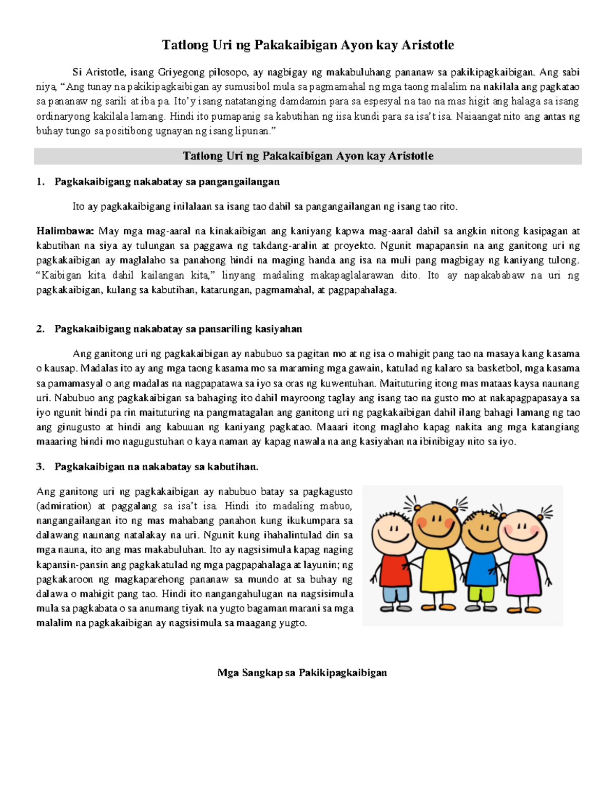 Tatlong Uri ng Pakikipagkaibigan - Ang sabi niya, “Ang tunay na ...