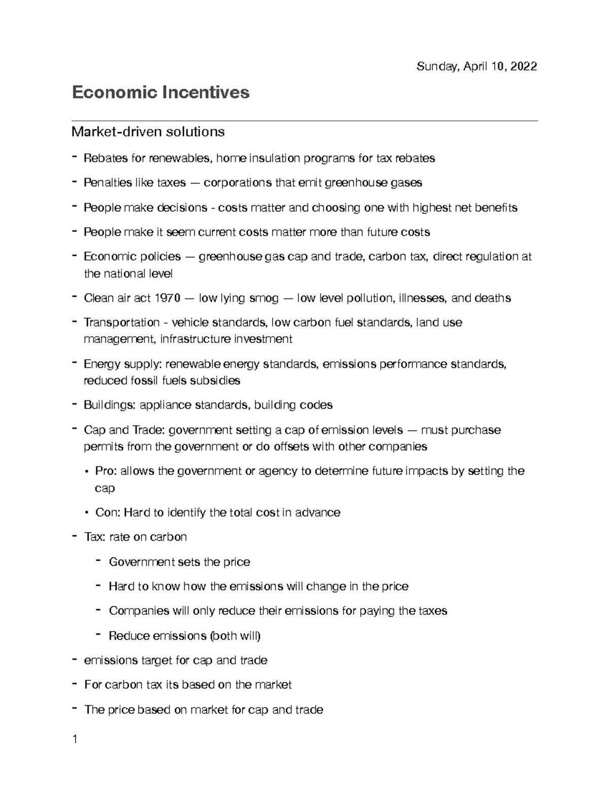 Economic Incentives - Dr. Cantina - Sunday, April 10, 2022 Economic ...