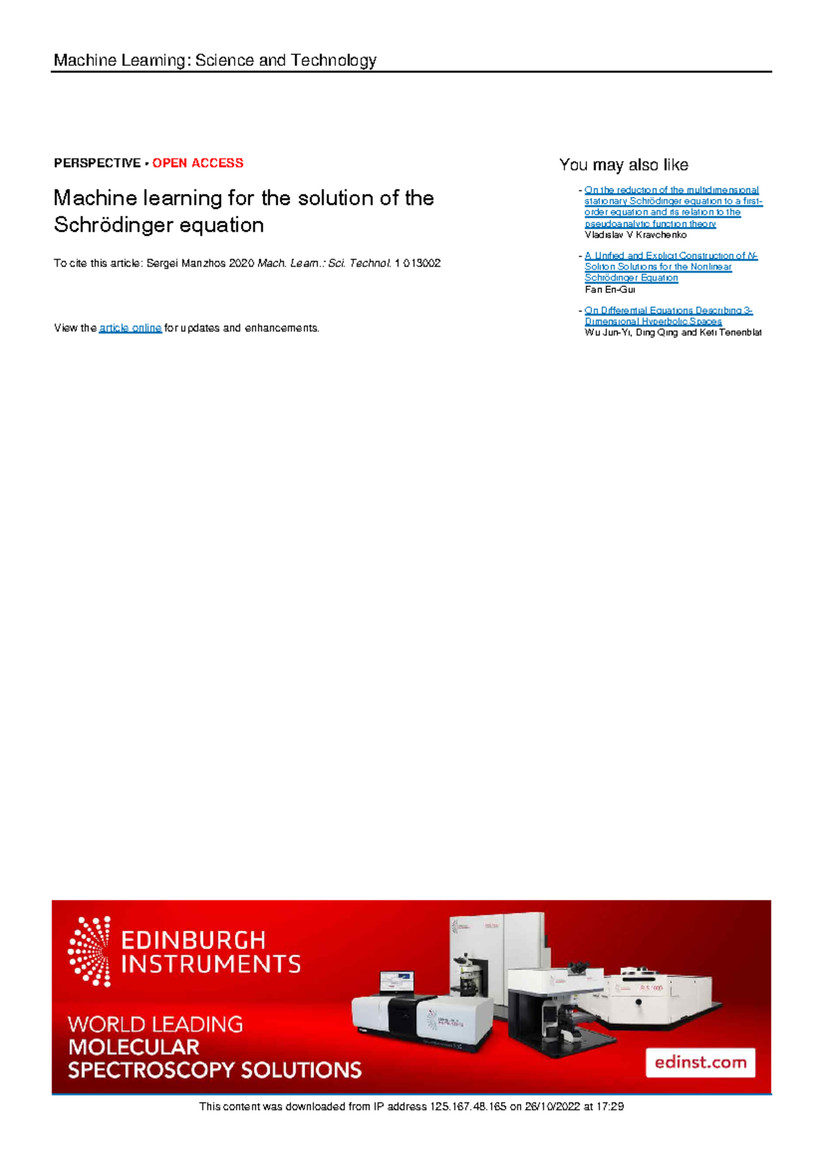 Manzhos 2020 Mach. Learn. Scij - Machine Learning: Science and Technology PERSPECTIVE • OPEN ...