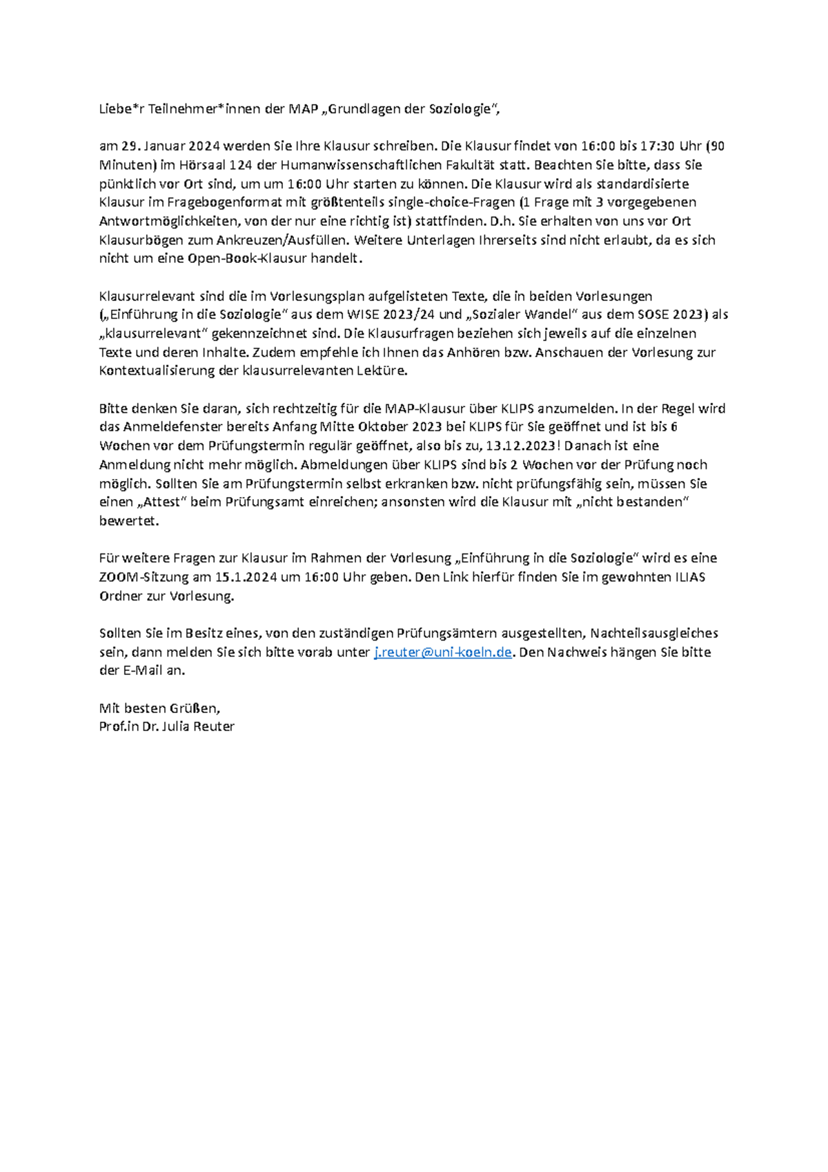 Allgemeine Hinweise zur Klausur - Lieber Teilnehmerinnen der MAP „Grundlagen der Soziologie“, am ...