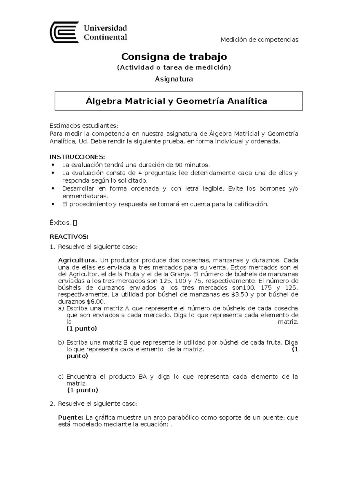 Consigna de Trabajo - Medición de competencias Consigna de trabajo (Actividad o tarea de ...