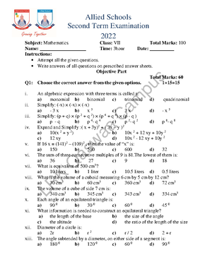 Class V Mathematics Second Term - Exam Class 5 - THP Course ...