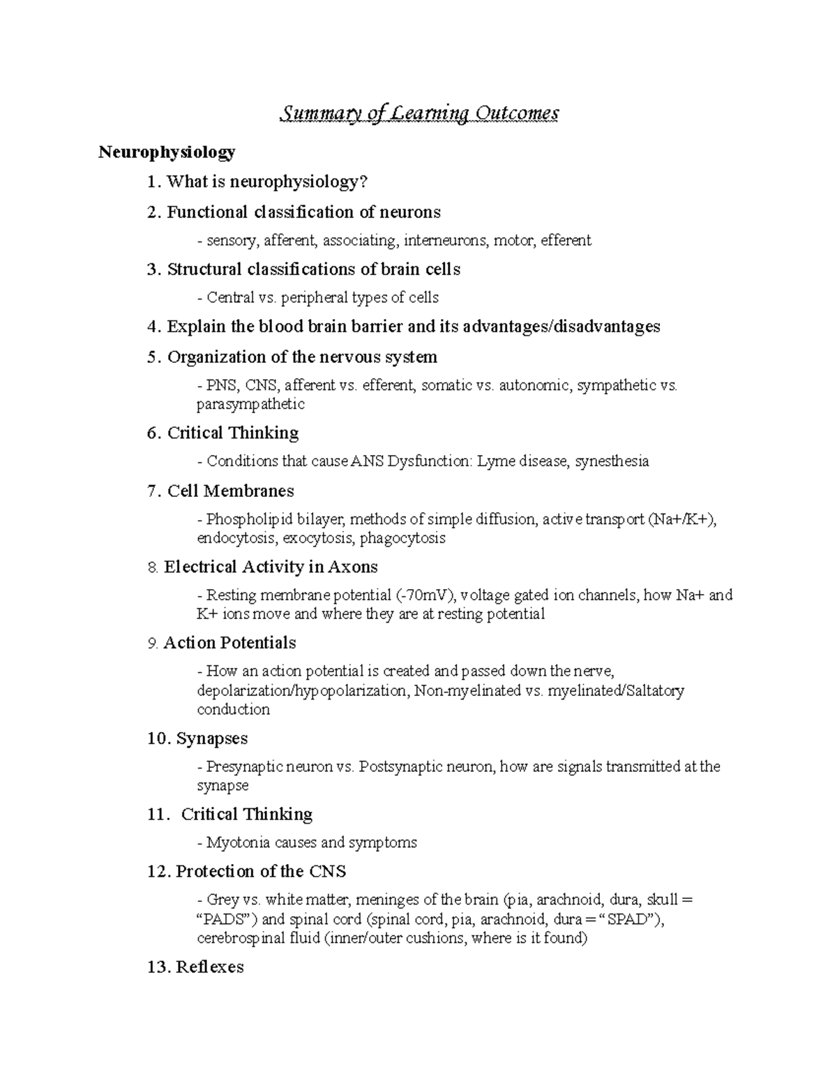 Summary of Learning Outcomes - Summary of Learning Outcomes ...