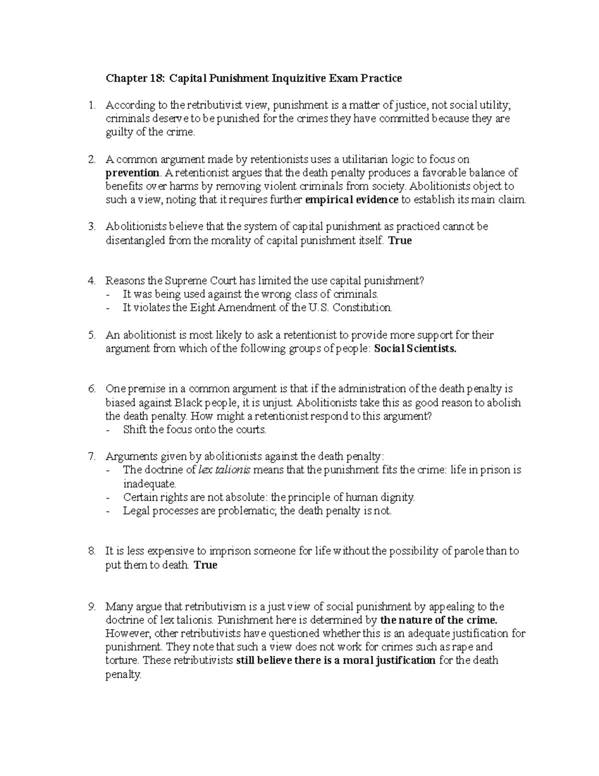 Chapter 18 Inquizitve Exam Practice - Chapter 18: Capital Punishment ...