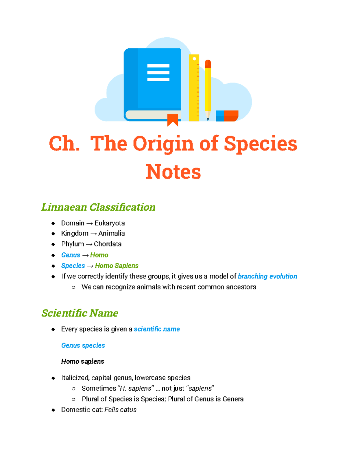 GEOL 8 Ch. The Orign of Species Notes - Ch. The Origin of Species Notes ...