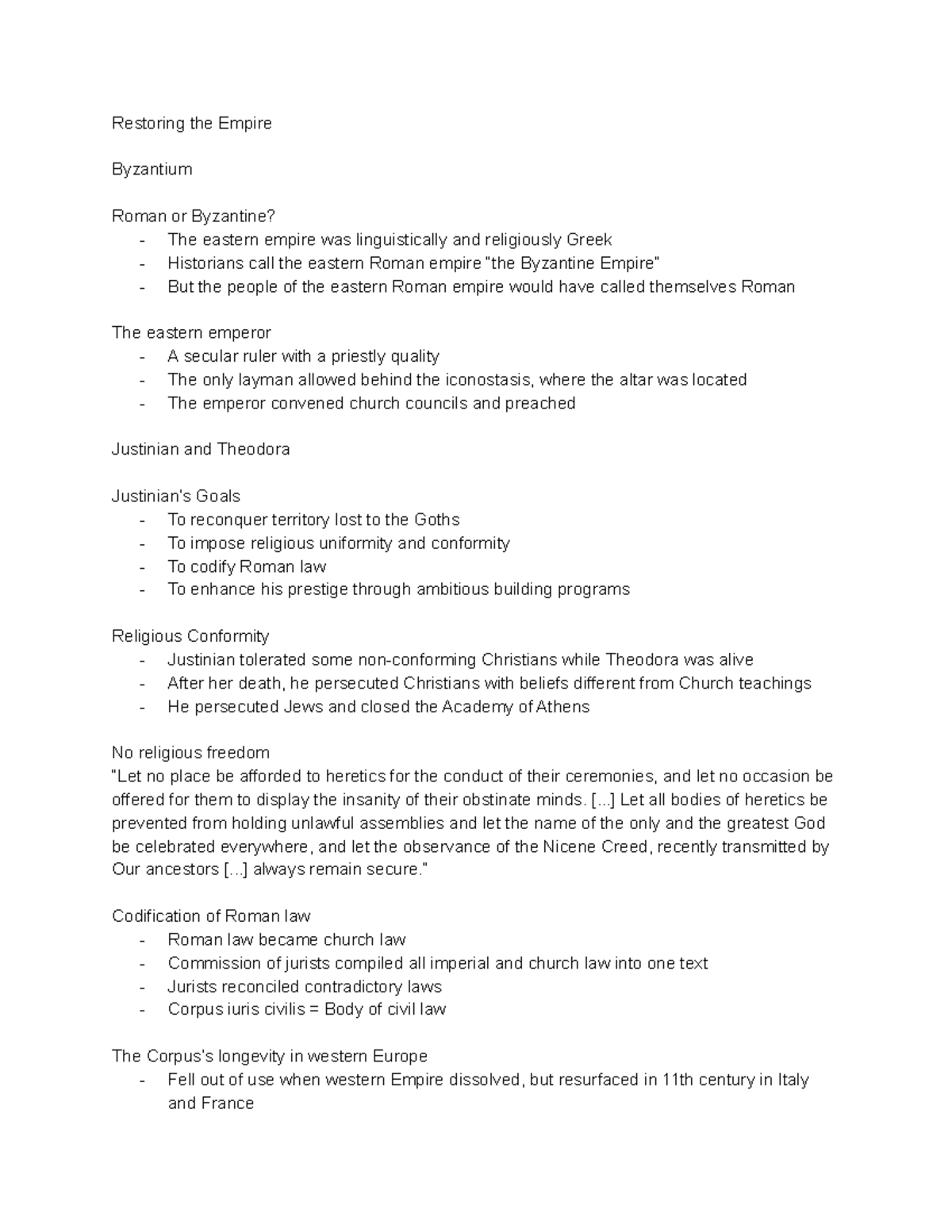 His 004a: lecture notes 12 - Restoring the Empire Byzantium Roman or ...