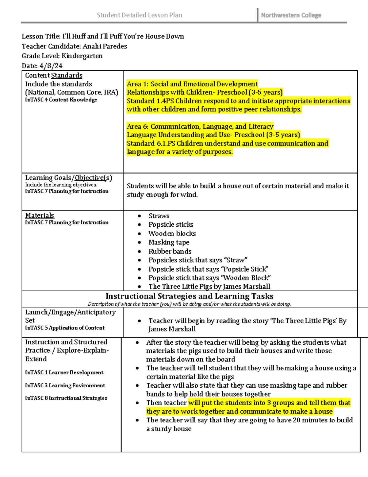 Lesson Plan 2 STEM - Student Detailed Lesson Plan Northwestern College ...