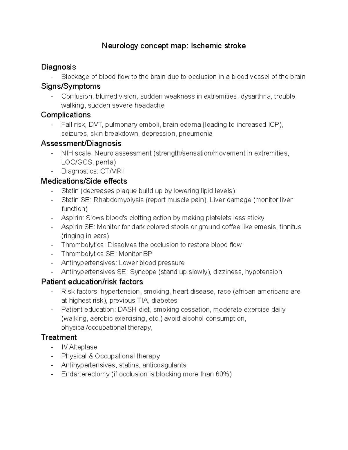 Neurology concept map: Ischemic stroke - Neurology concept map ...