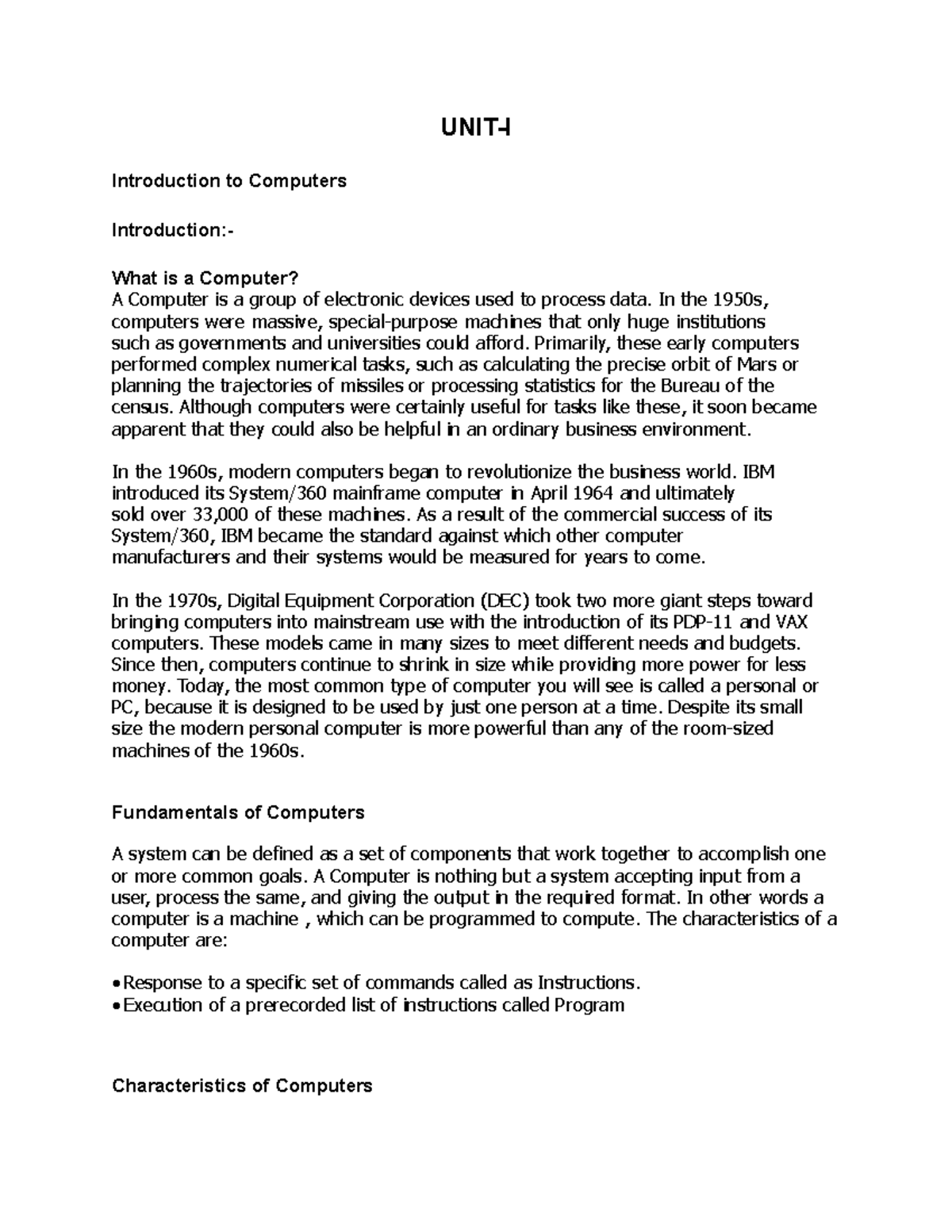 Introduction to Computers - UNIT-I Introduction to Computers ...