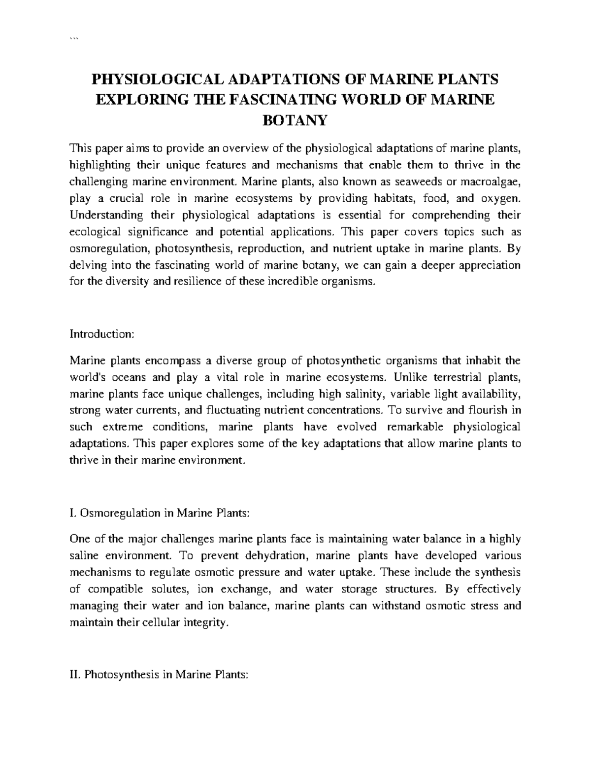Physiological Adaptations OF Marine Plants Exploring THE Fascinating ...