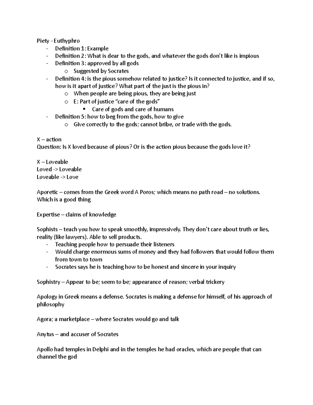 Lec 3 (Autosaved) - Lecture notes. - Piety - Euthyphro - Definition 1 ...
