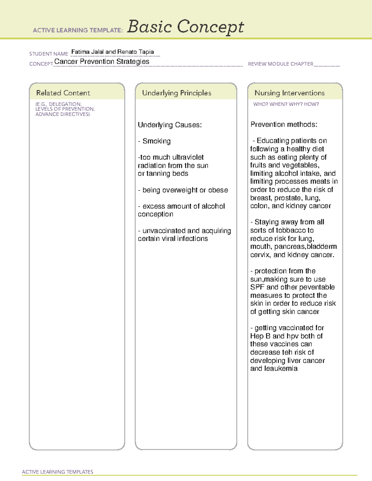 Cancer nutrition basic conept - ACTIVE LEARNING TEMPLATES Basic Concept ...