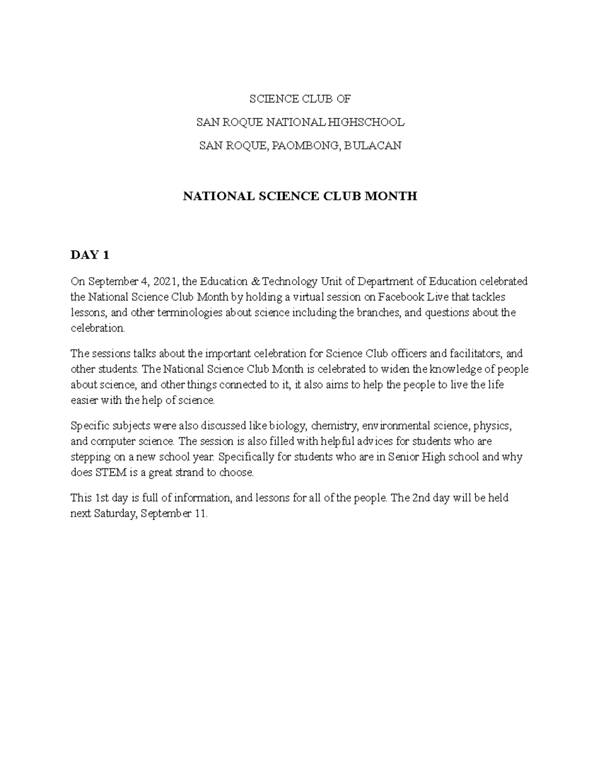 DAY 1 Narrative - science mode in the world is an essential lesson ...