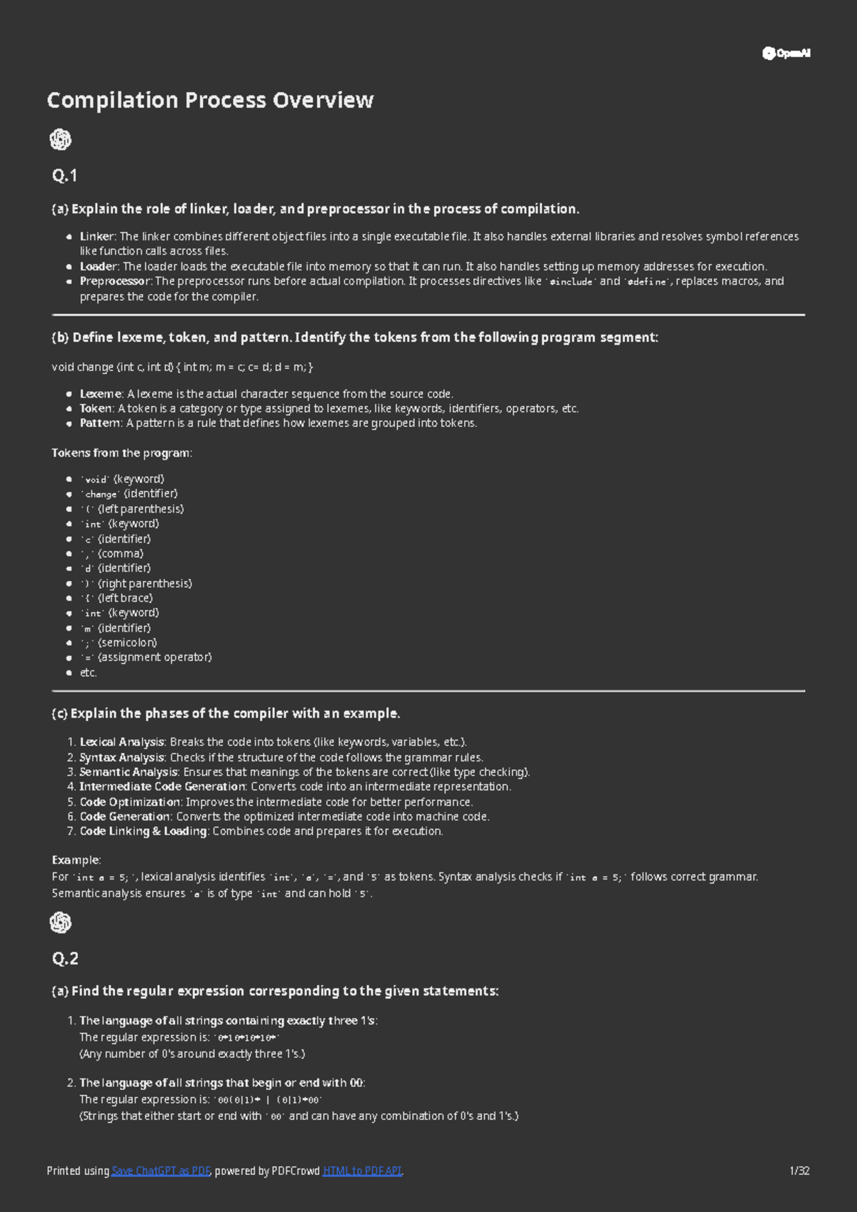 Compilation Process Overview - (a) Explain the role of linker, loader ...