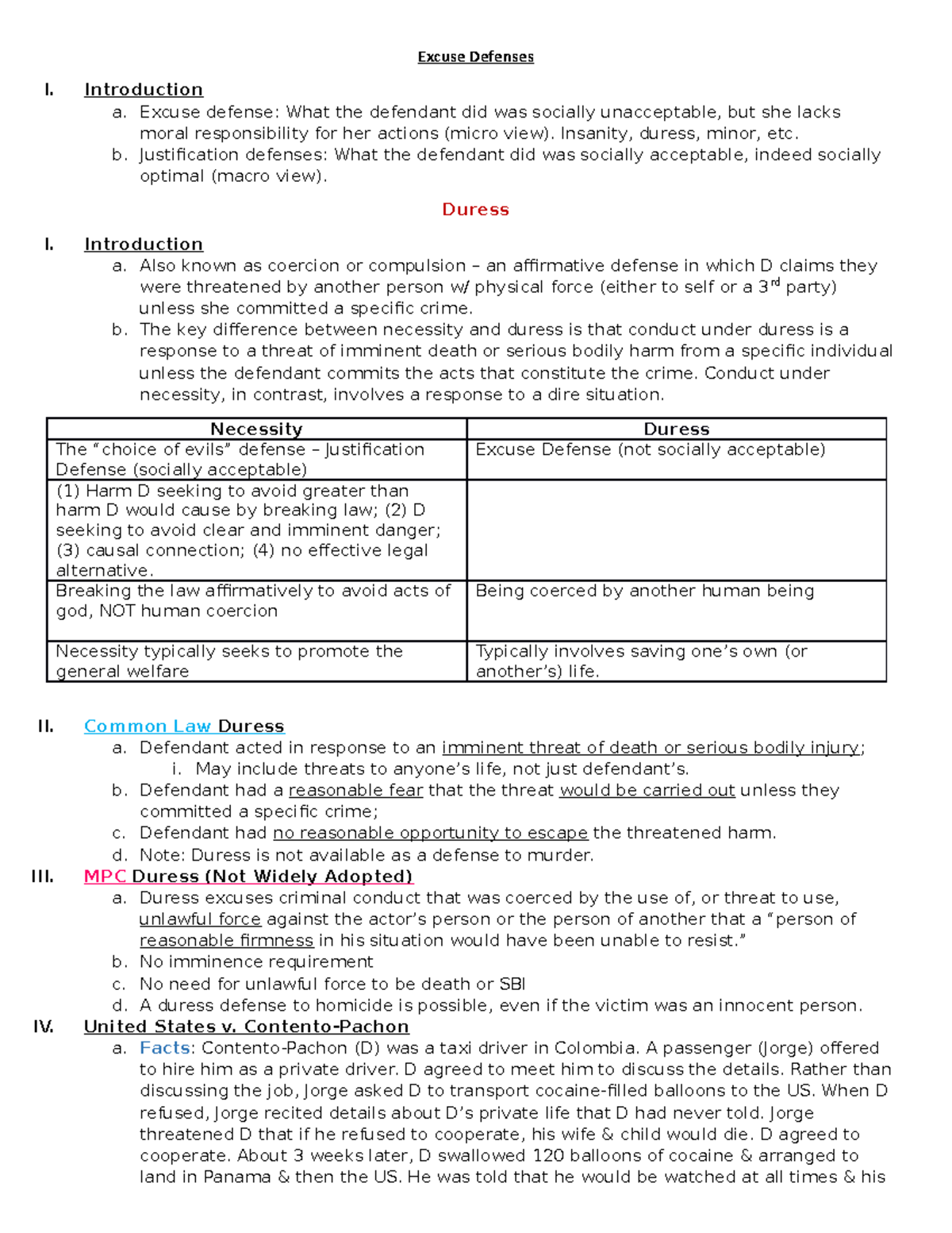 Excuse Defenses - Introduction a. Excuse defense: What the defendant ...