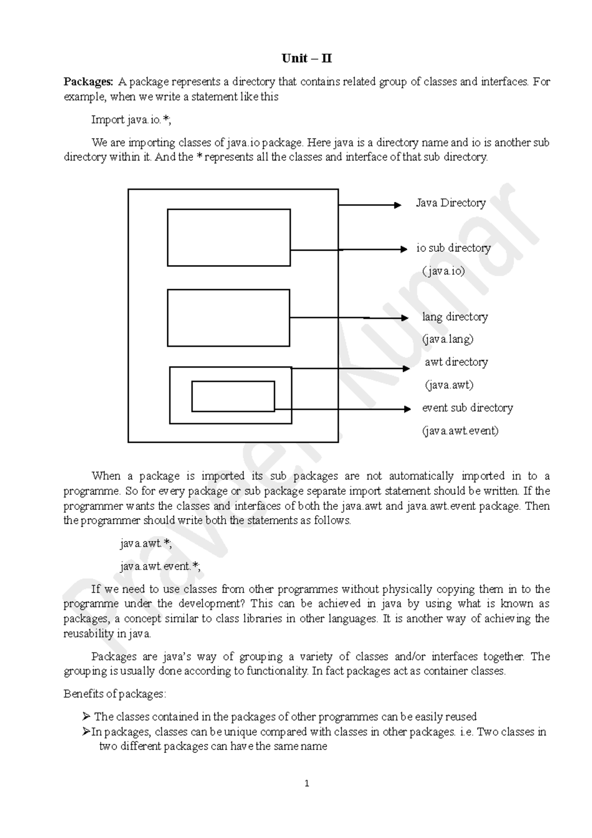 Unit - II - Jkkwksjsjwksksk - Unit – II Packages: A package represents ...