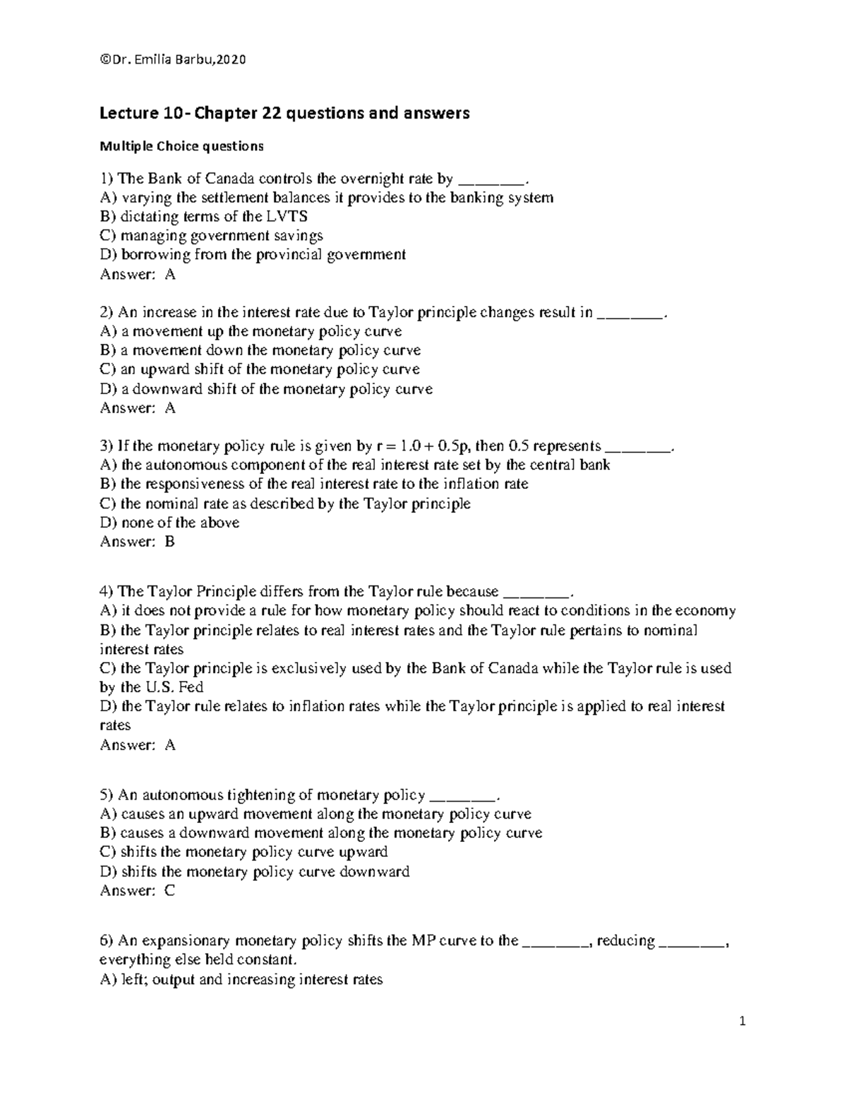 Lecture 10 questions and answers - ECN 504 - Toronto Met - Studocu