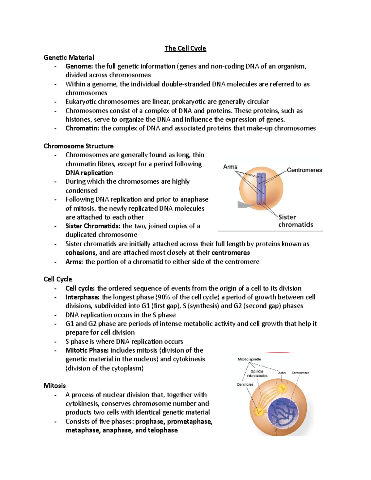 The recorded lecture notes on the cell cycle - Biol102 - queensu - Studocu