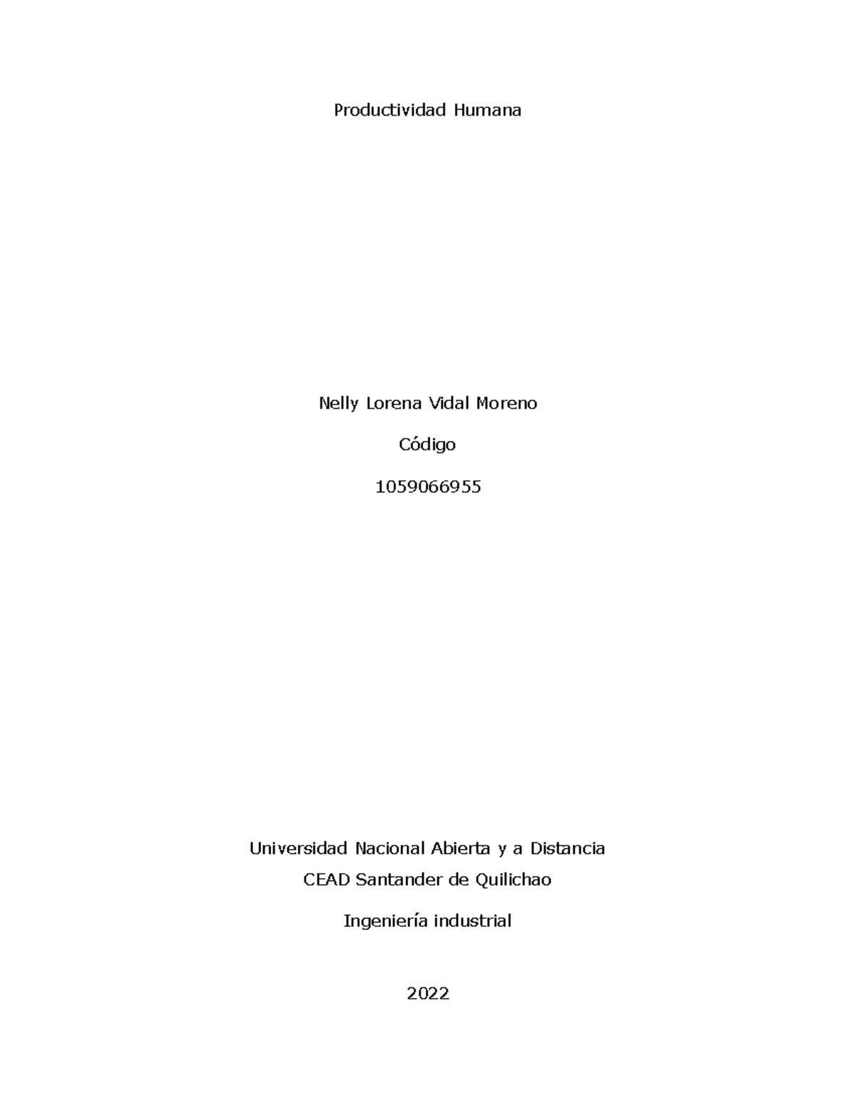 FASE 1 Nelly Vidal Grupo 95 - Productividad Humana Nelly Lorena Vidal ...