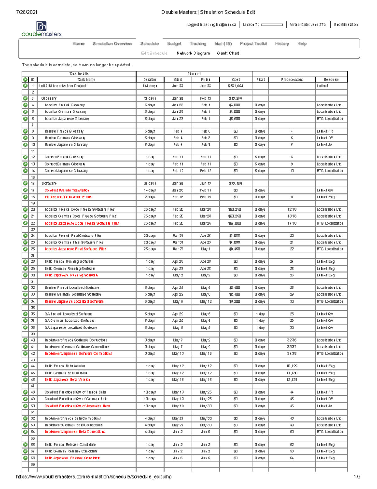 Double Masters Simulation Schedule Edit - php 1/ HomeHome Simulation ...