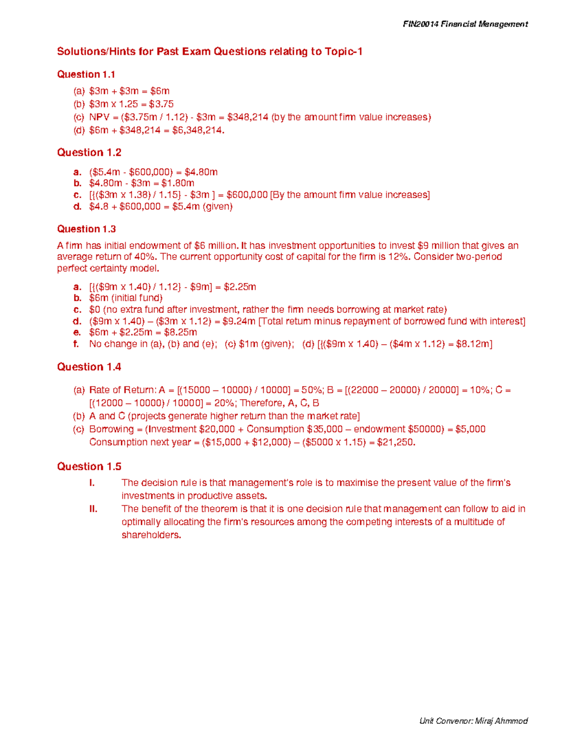 Sample/practice exam 16 August 2018, questions and answers - FIN20014 ...