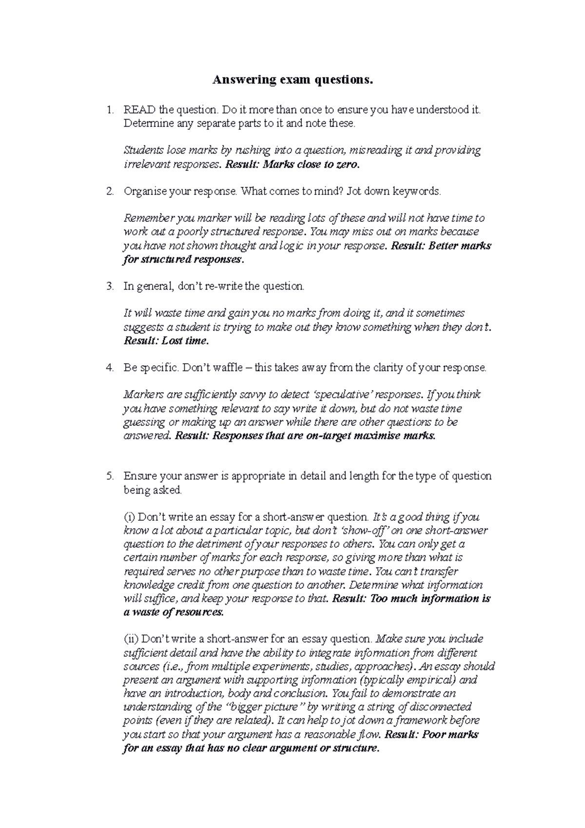 Answering exam questions - READ the question. Do it more than once to ...