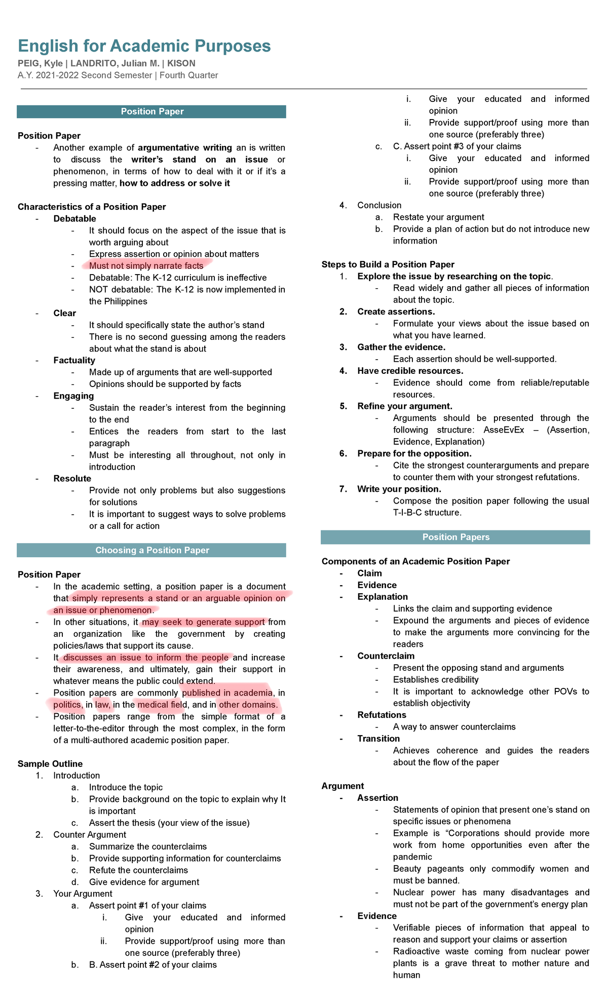 EAP 4TH - for EAPP reviewer - PEIG, Kyle | LANDRITO, Julian M. | KISON A. 2021-2022 Second ...