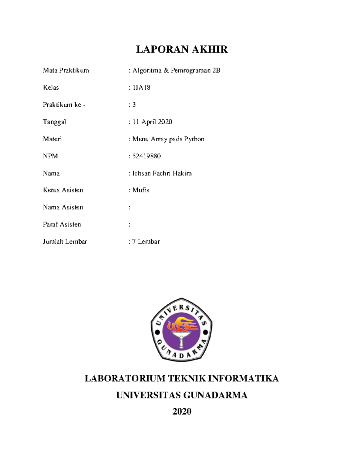 LA3 AP2B - Bahasa Komputer - LAPORAN AKHIR Mata Praktikum : Algoritma ...
