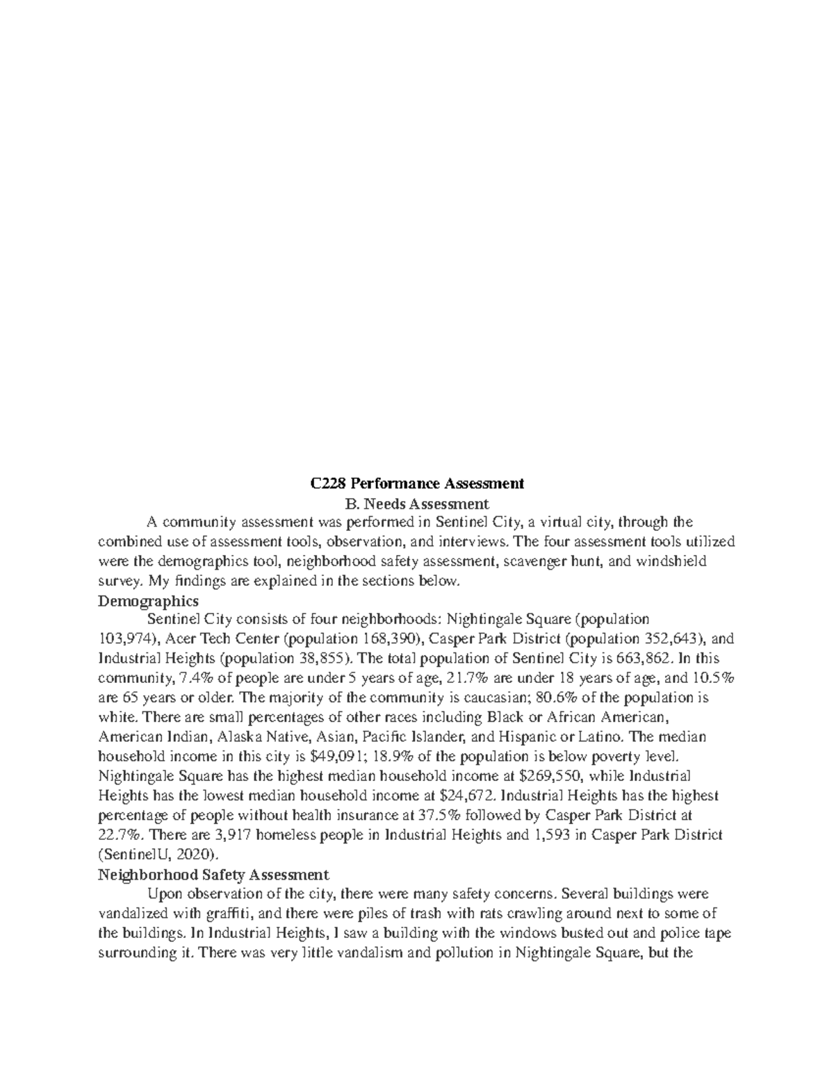 C228 Task 1- Sentinel city - C228 Task 1 - WGU - Studocu