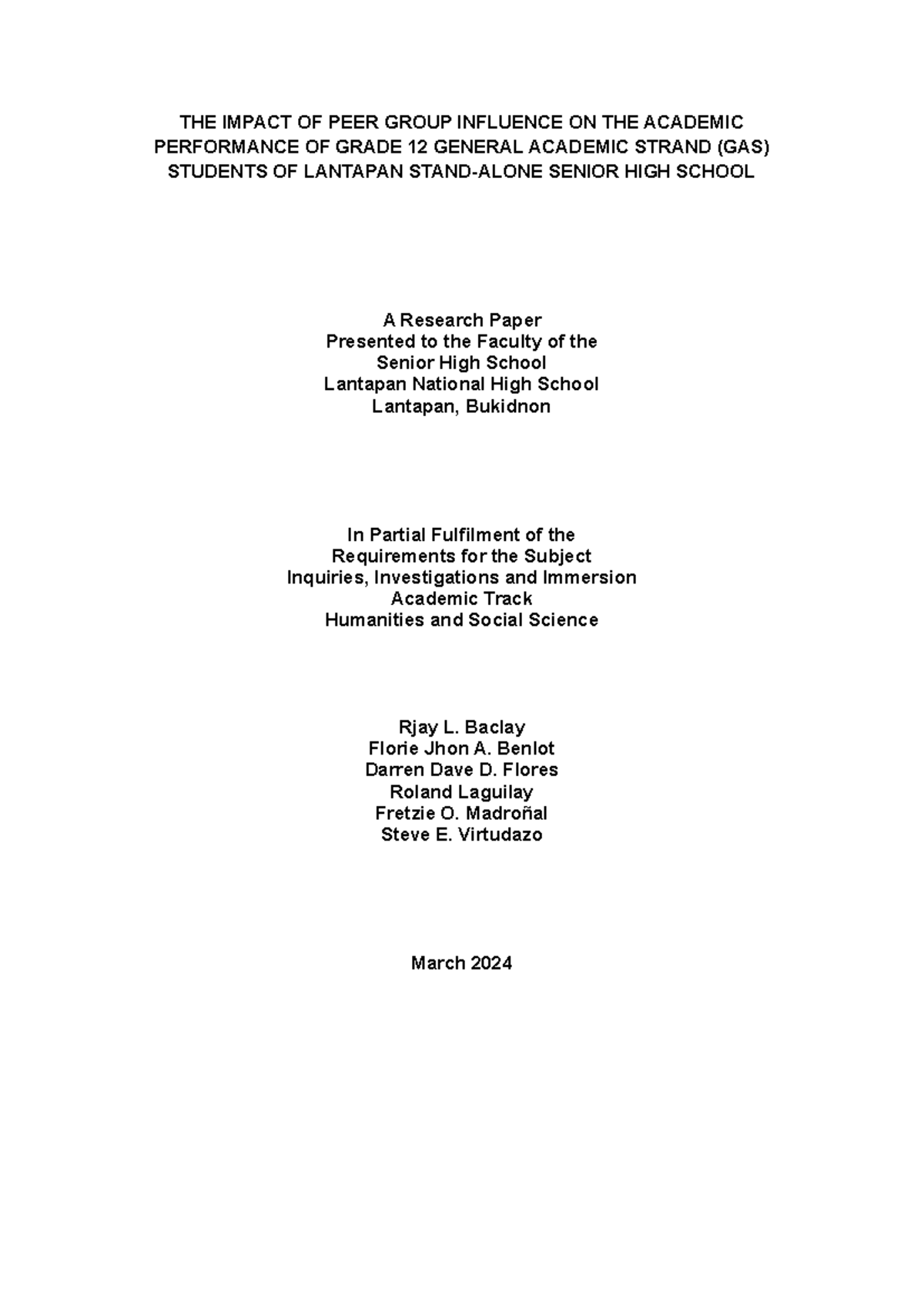 Chapter 123 final Baclay's group - THE IMPACT OF PEER GROUP INFLUENCE ...