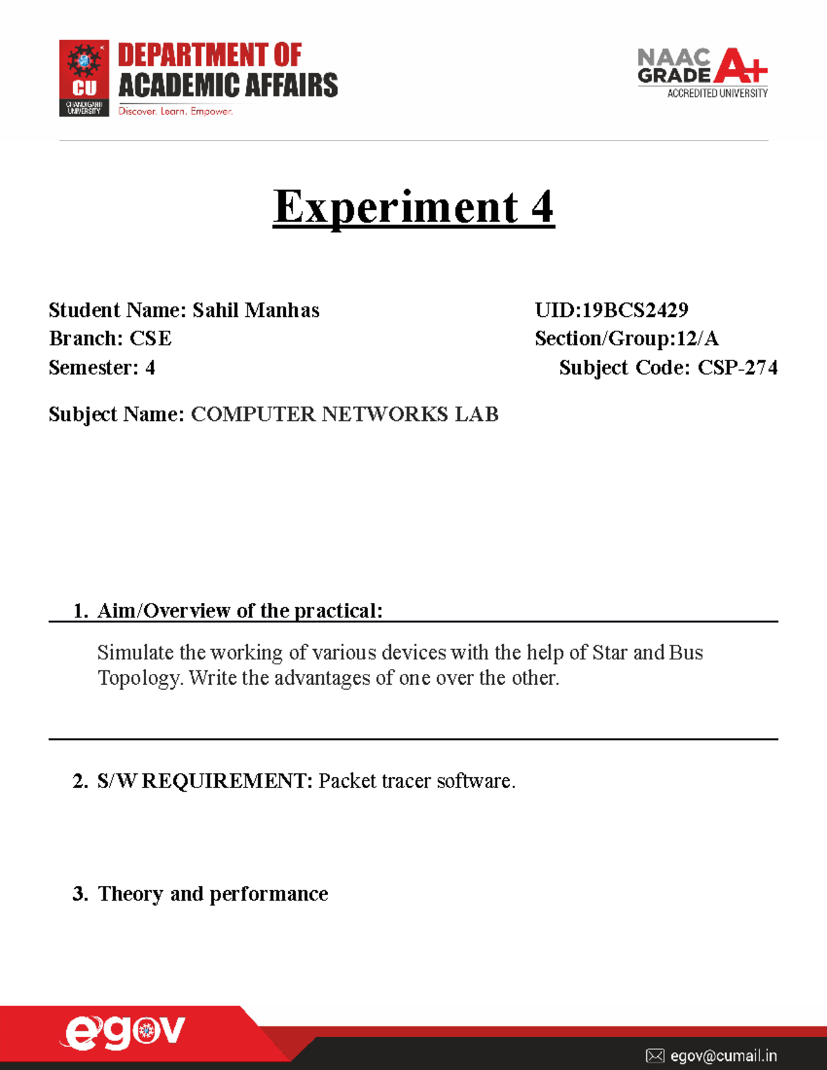 CN Lab Experiment 4 - Experiment 4 Student Name: Sahil Manhas UID:19BCS ...