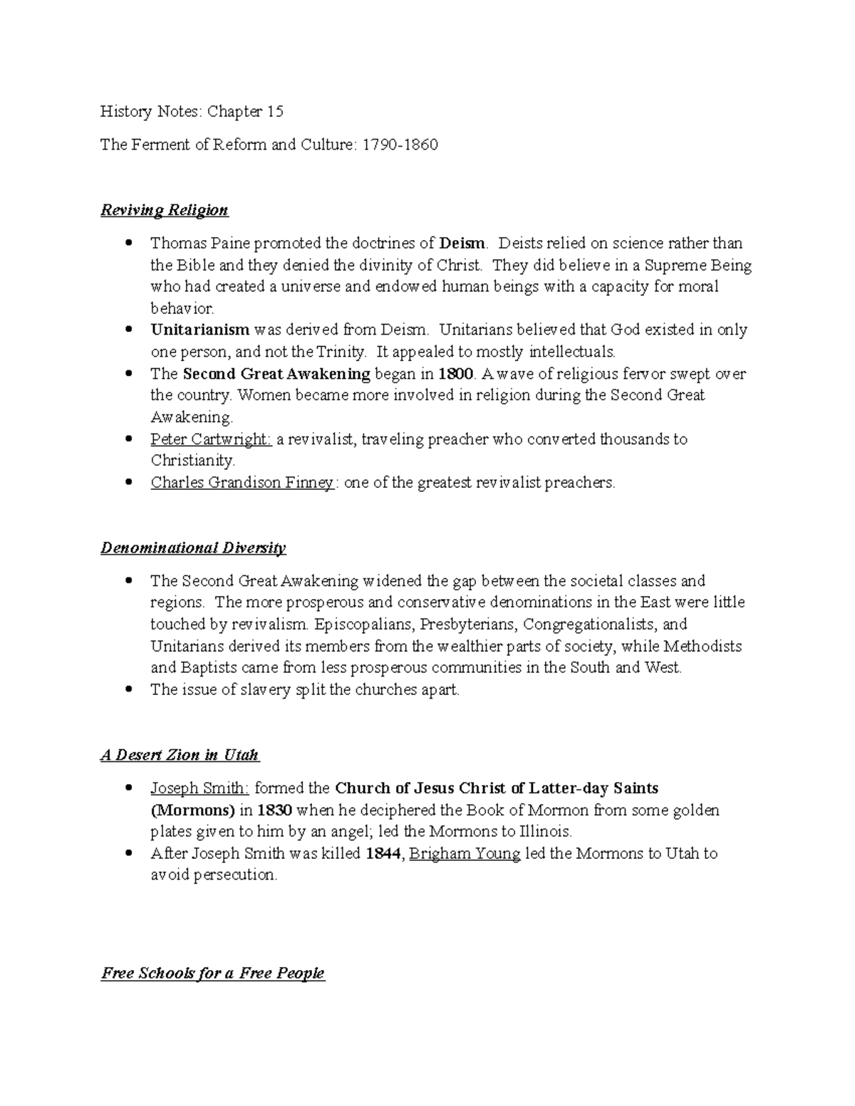 History Notes Ch 15 - History Notes: Chapter 15 The Ferment of Reform ...