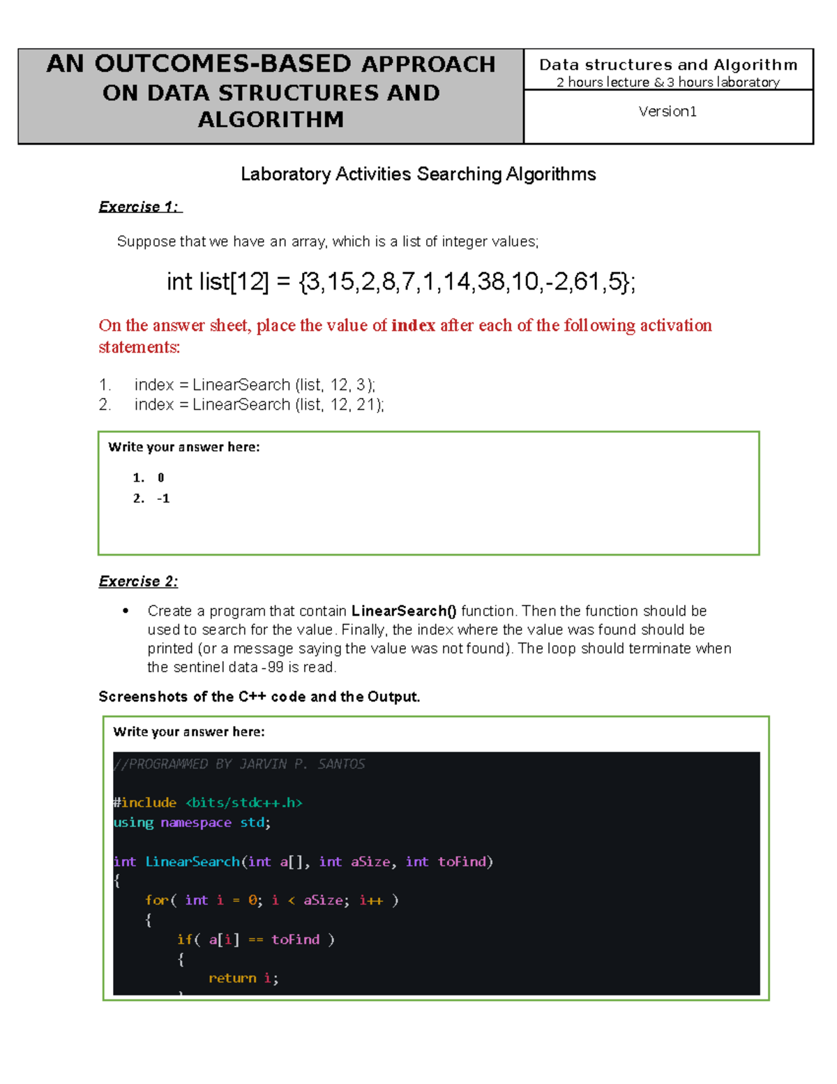 Midterm Lab Structures Santos An Outcomes Based Approach On Data Structures And Algorithm 2