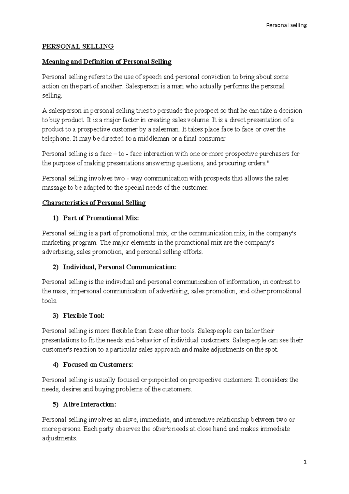 Topic 10 - notes - PERSONAL SELLING Meaning and Definition of Personal ...