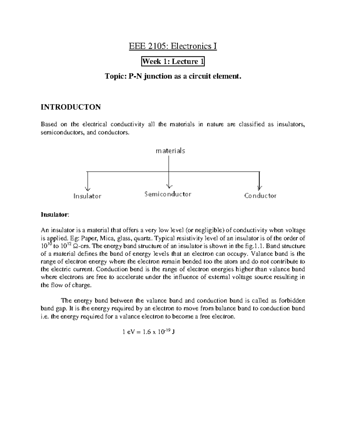 EEE 2105 Electronics basics and semiconductor - EEE 2105 : Electronics ...
