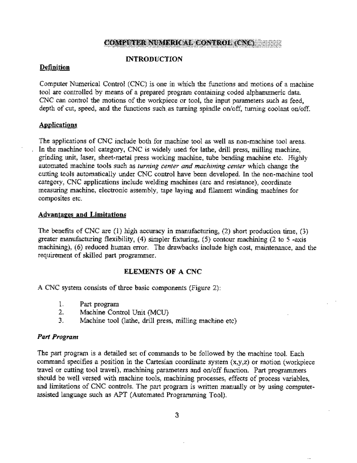 CNC notes - Computer numerical control (CNC) - Def i ni t i on Comput ...