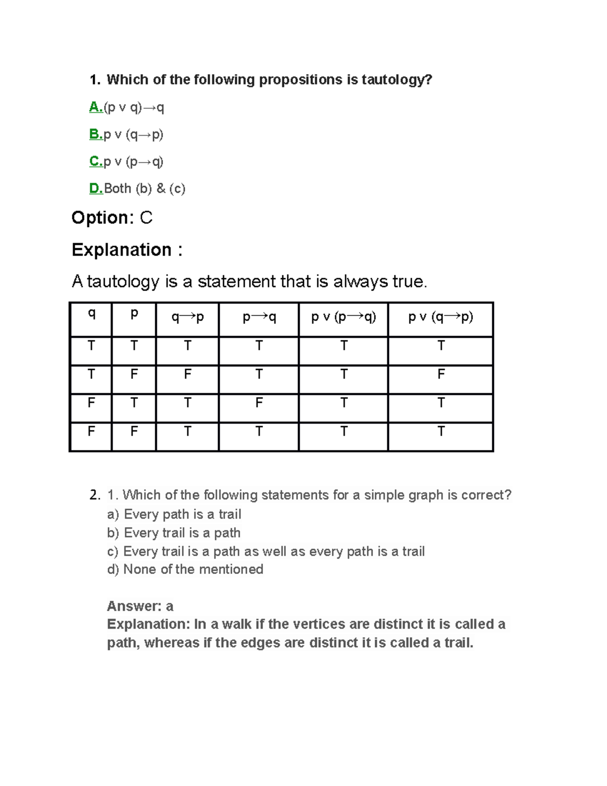 MCQ- Graph - dedfr - 1. Which of the following propositions is ...