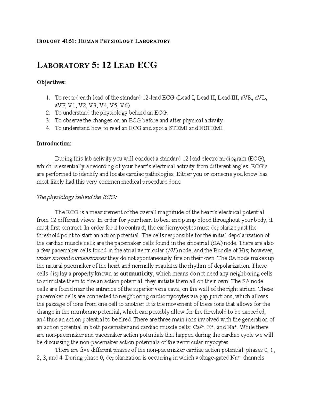 Biology 4161 12 lead ECG-2024 - BIOLOGY 4161: HUMAN PHYSIOLOGY ...
